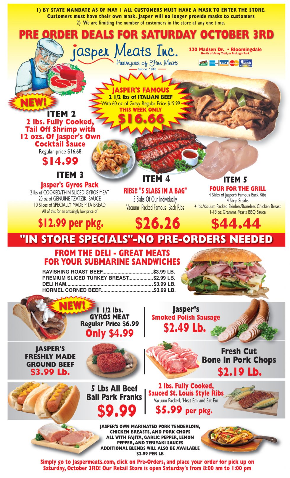 Pre Order & In Store Specials For October 3RD | Jasper Meats