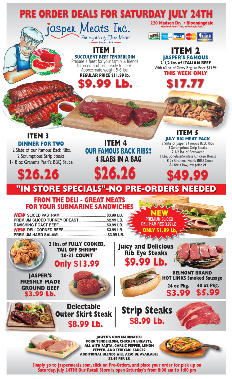 Pre Order & In Store Specials For July 24th | Jasper Meats
