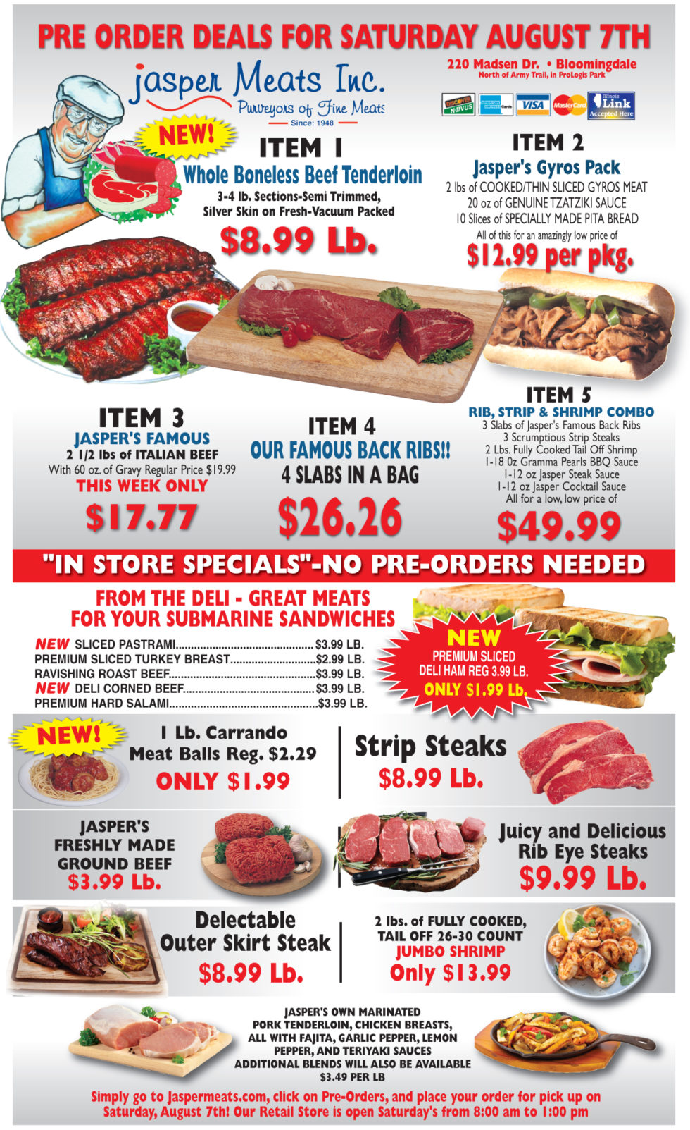 Pre Order & In Store Specials for August 7th | Jasper Meats