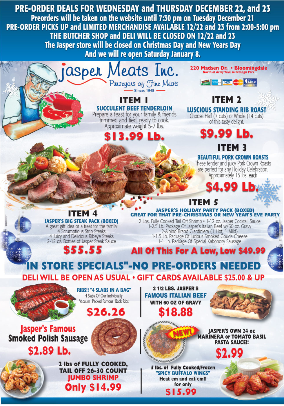 Pre Order & in Store Specials Dec 22 & 23 | Jasper Meats