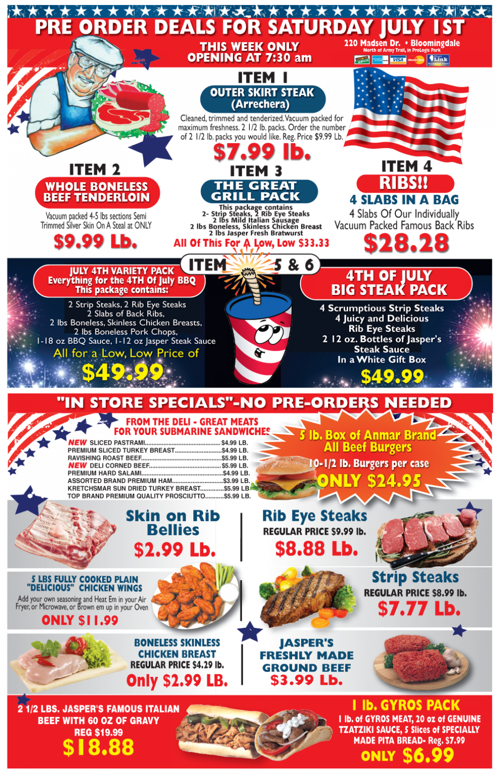 Pre Order & In Store Specials For Saturday July 1ST | Jasper Meats